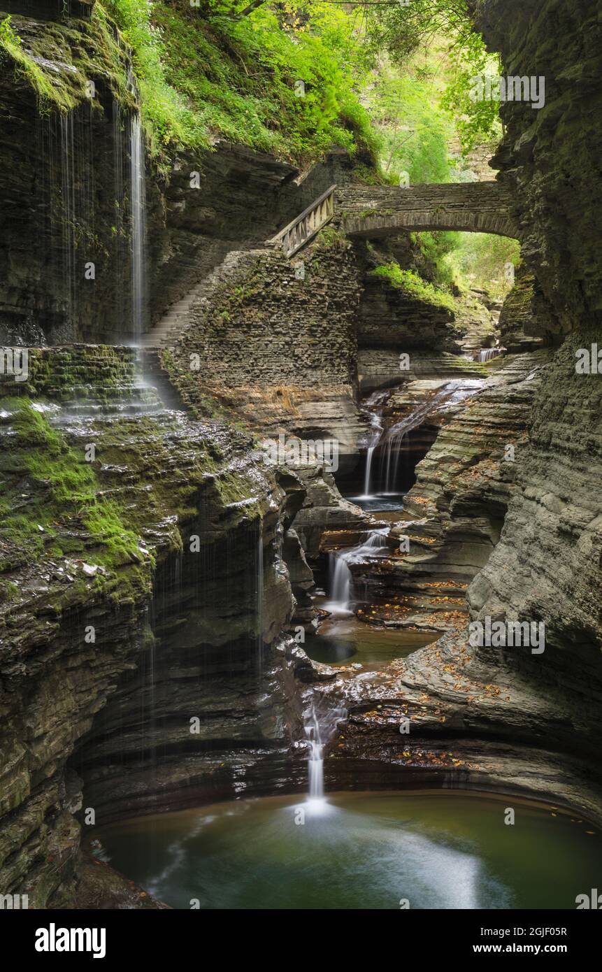 USA, New York. Waterfalls along the Gorge Trail, Watkins Glen State ...
