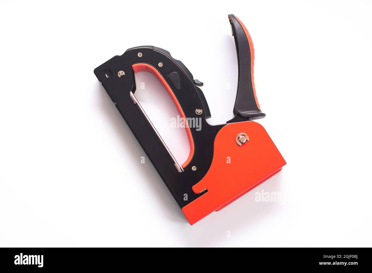 mechanical spring stapler gun. on a white background Stock Photo - Alamy