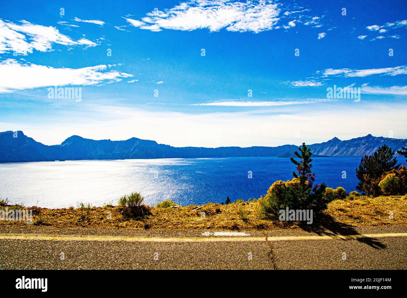 USA, Oregon, Crater Lake National Park, Lake panoramic from Pumice ...