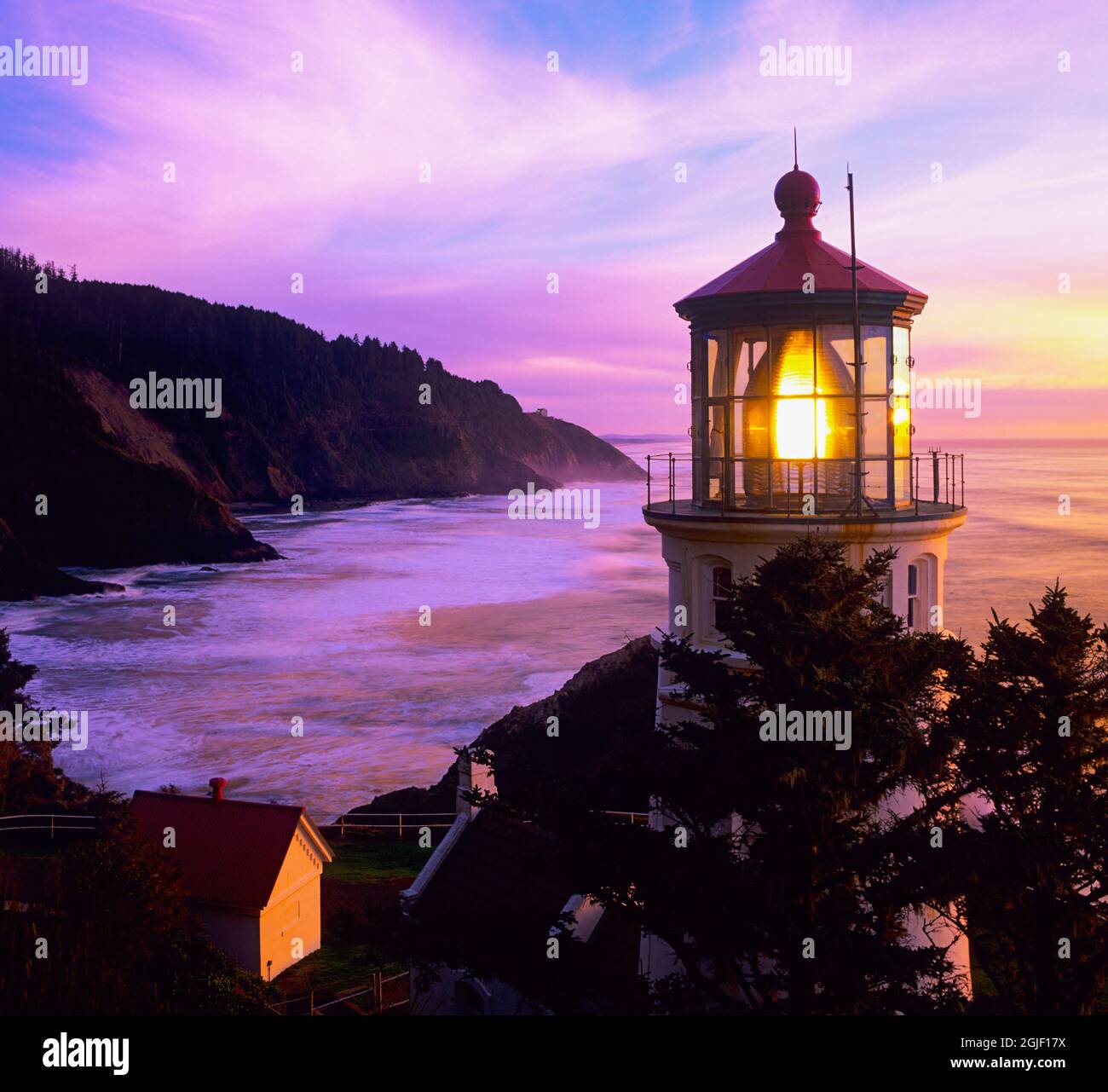 Oregon, Oregon Coast, Heceta Head Lighthouse, on Heceta Head, 205 feet ...
