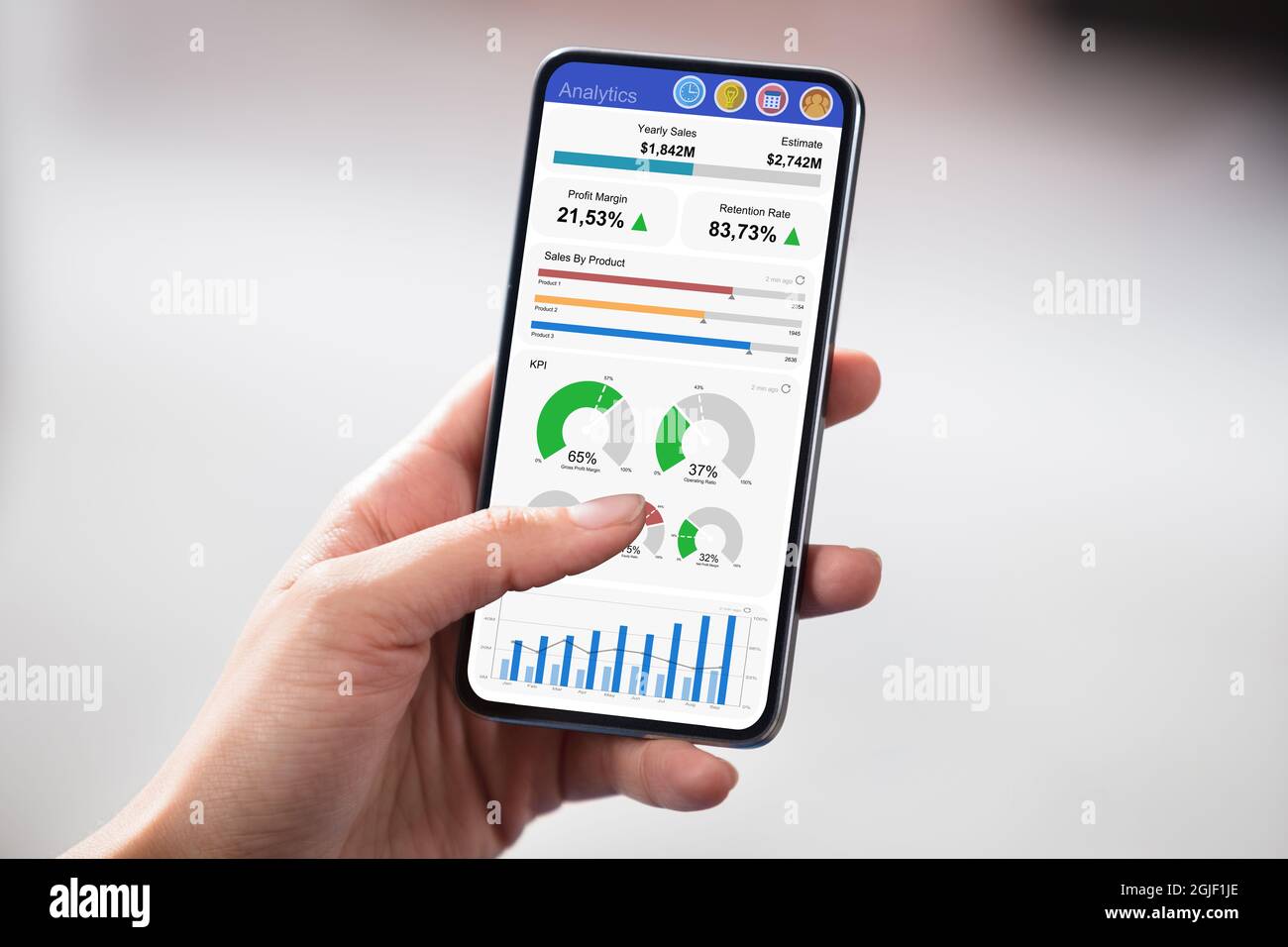 Mobile Analytics KPI Dashboard On Mobile Phone Stock Photo - Alamy
