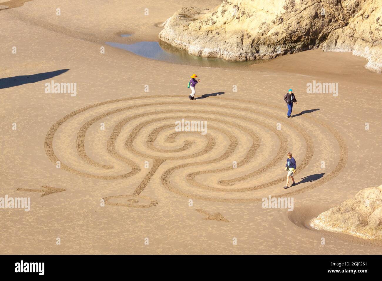 USA, Oregon, Bandon, Bandon Beach. Sand art. (Editorial Use Only Stock ...