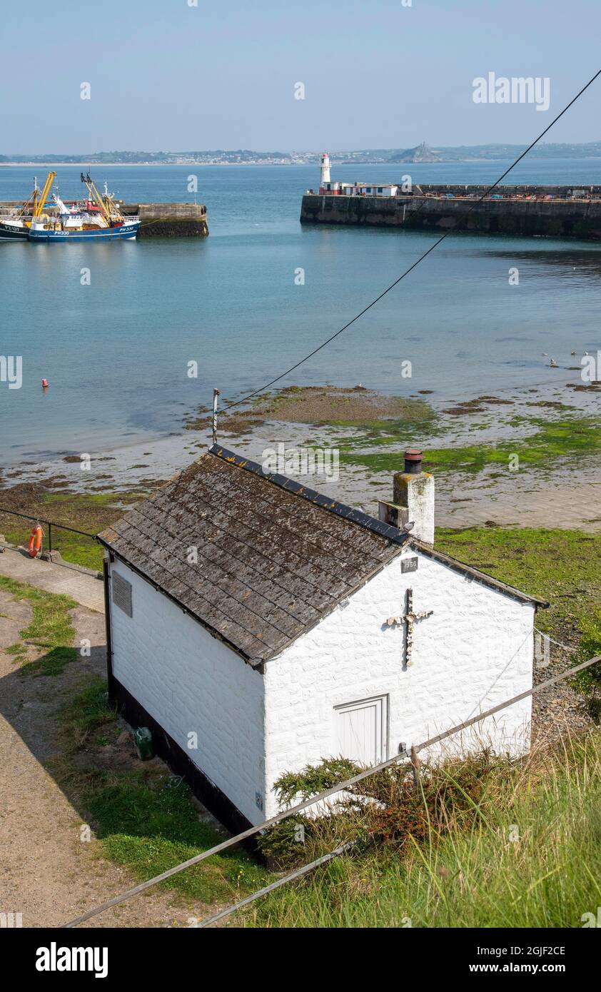 Newlyn, Cornwall, England, UK. 2021, A seaman's chapel on the old ...