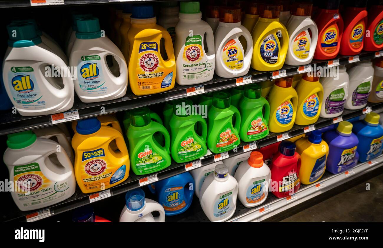 Multiple brands of detergent in a supermarket in New York on Friday ...