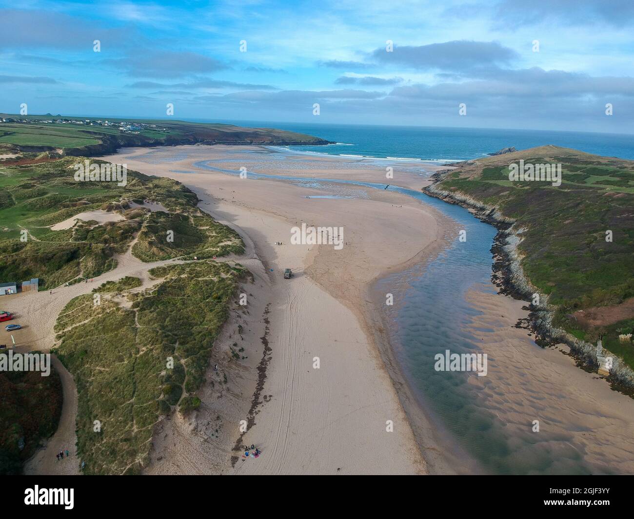Looking along to the sea at the estuary at Crantock nr Newquay ...