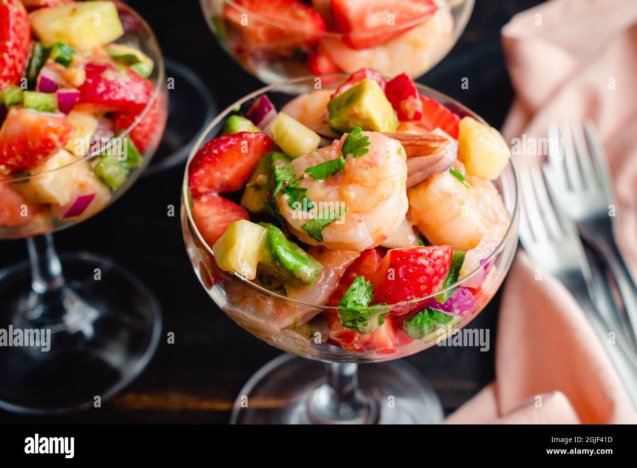 Strawberry Shrimp Ceviche Cocktails Served in Coupe Glasses: Shrimp ...