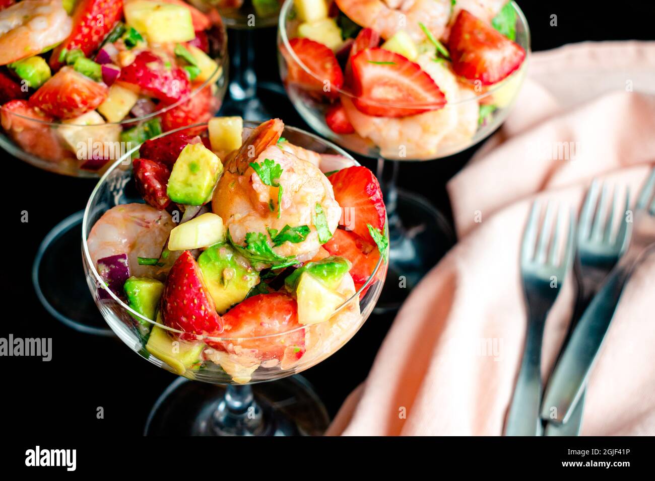 Strawberry Shrimp Ceviche Cocktails Served in Coupe Glasses: Shrimp ...