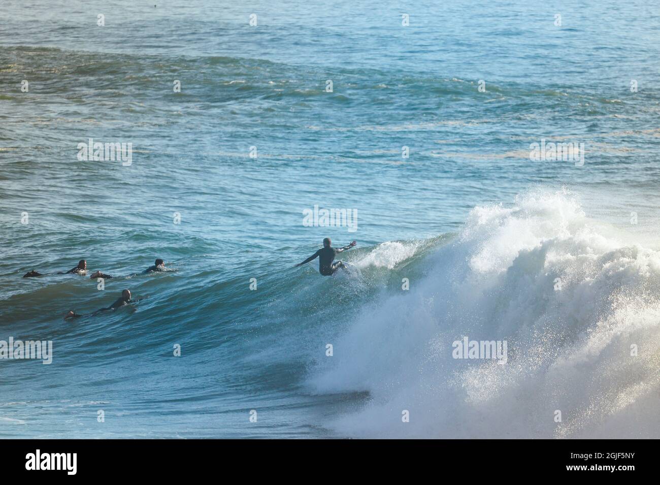 Surfer on a perfect big wave Stock Photo - Alamy