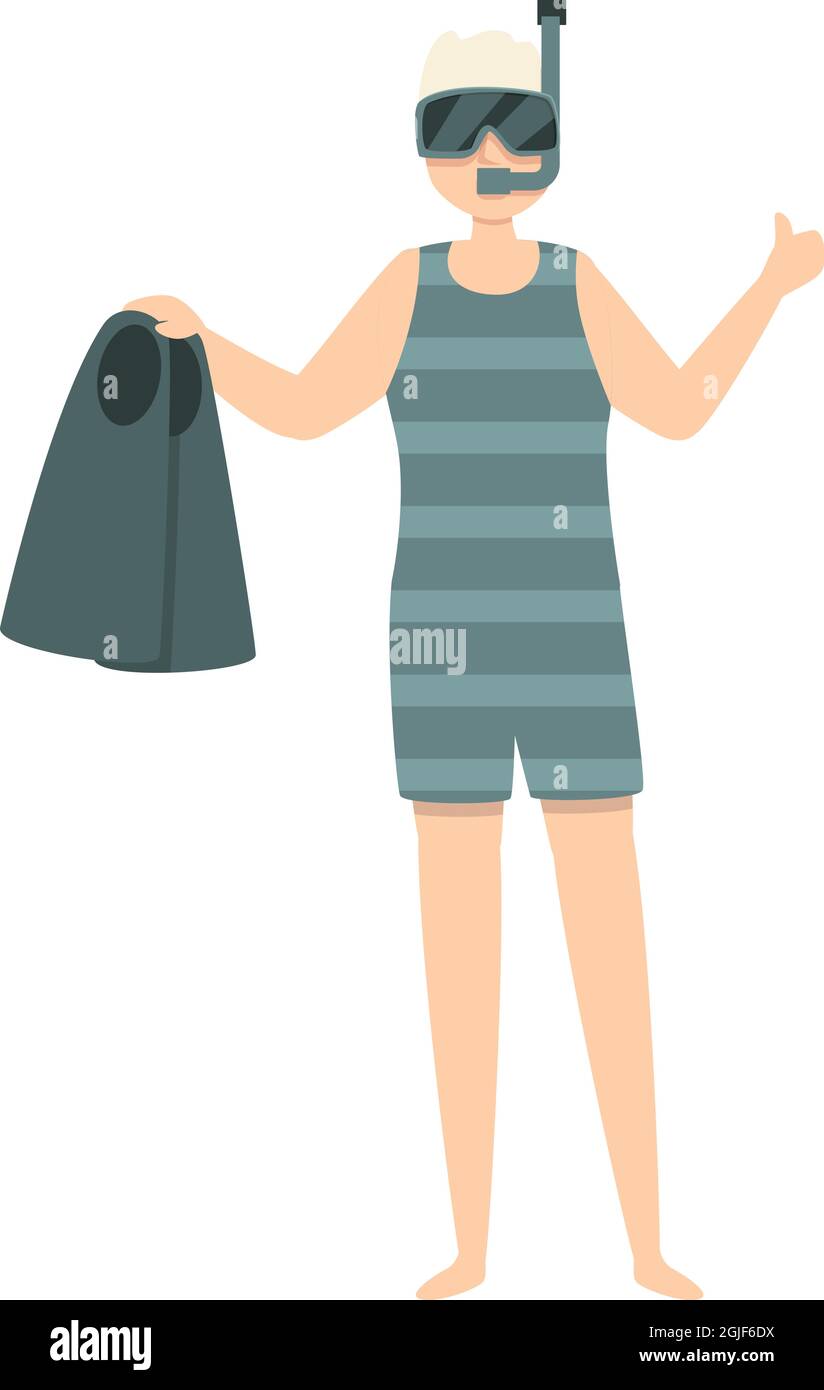 Grandpa diving icon cartoon vector. Senior travel. Happy person Stock ...