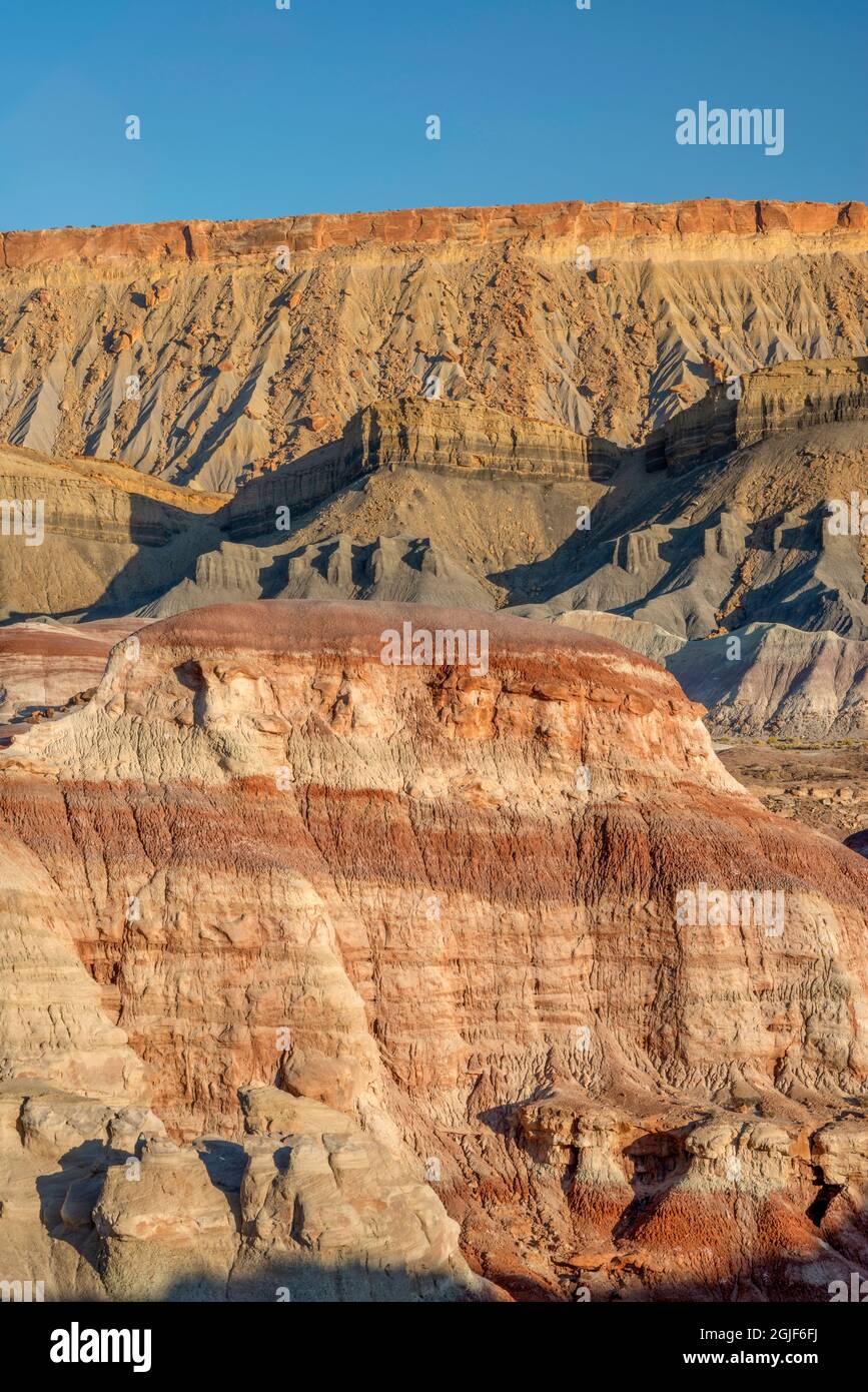 USA, Utah, Wayne County, North Cainevile Mesa, composed of Mancos Shale ...