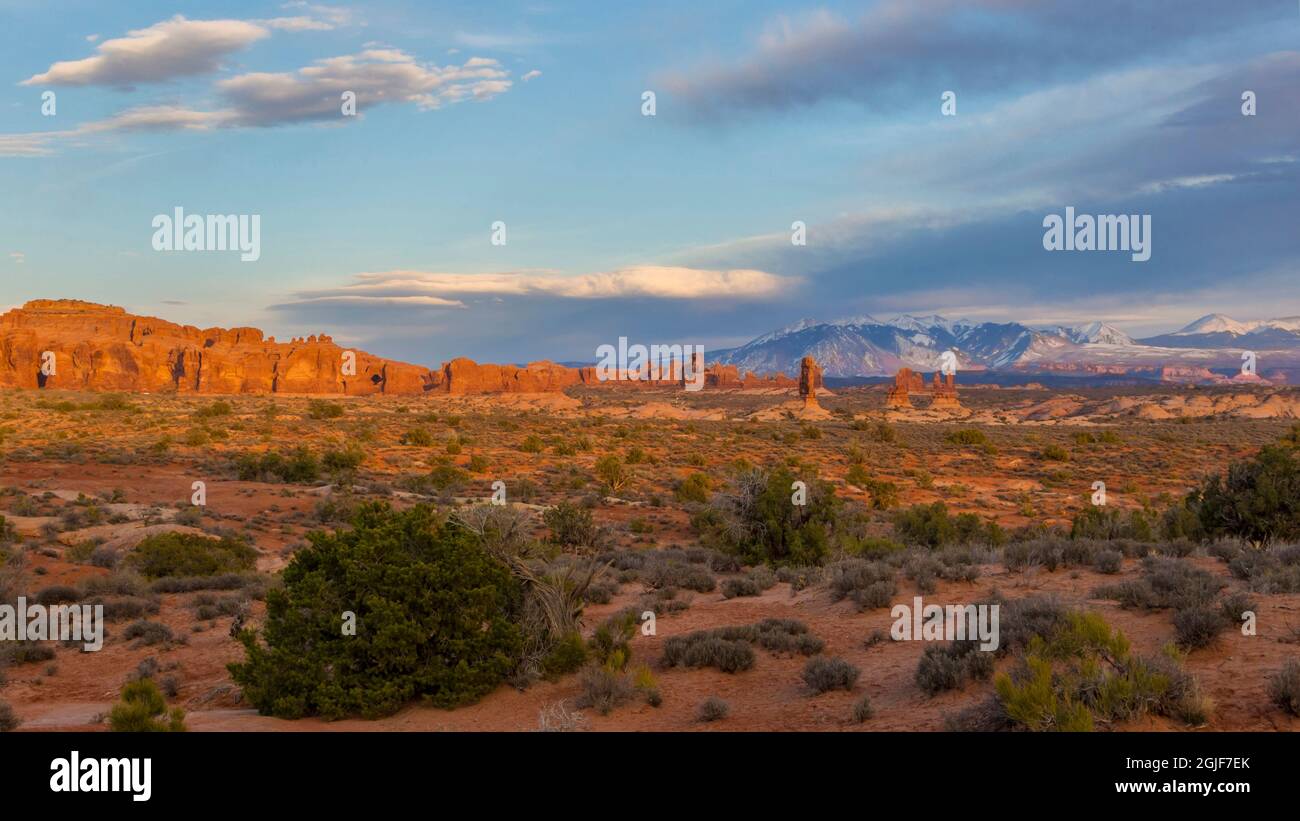 USA, Utah, Panoramic view of Cove of Caves and North Window and Turret ...