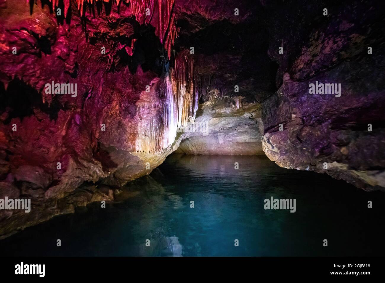 Colorful underground Prometheus Cave river formations boat tour ...