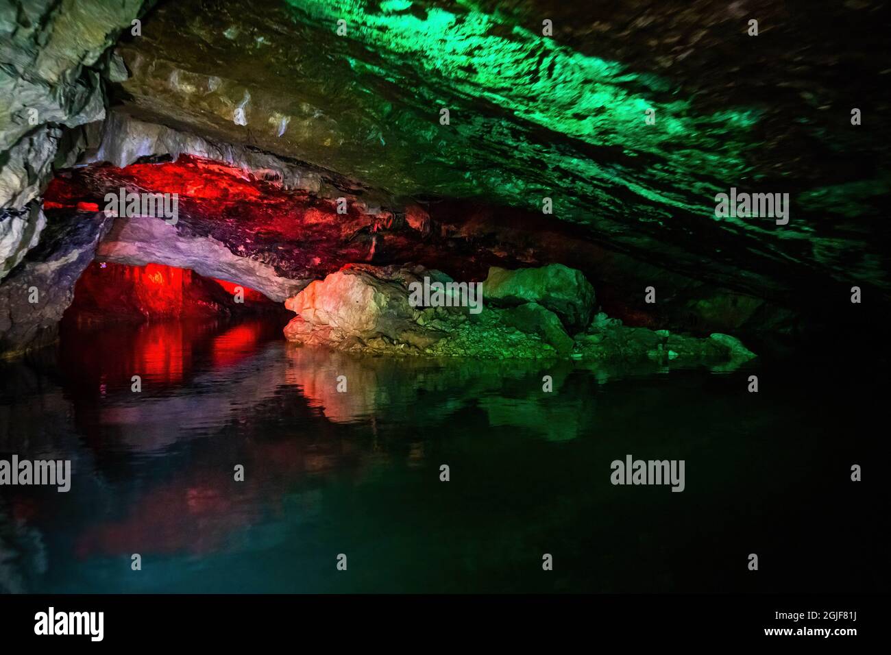 Colorful underground Prometheus Cave river formations boat tour ...