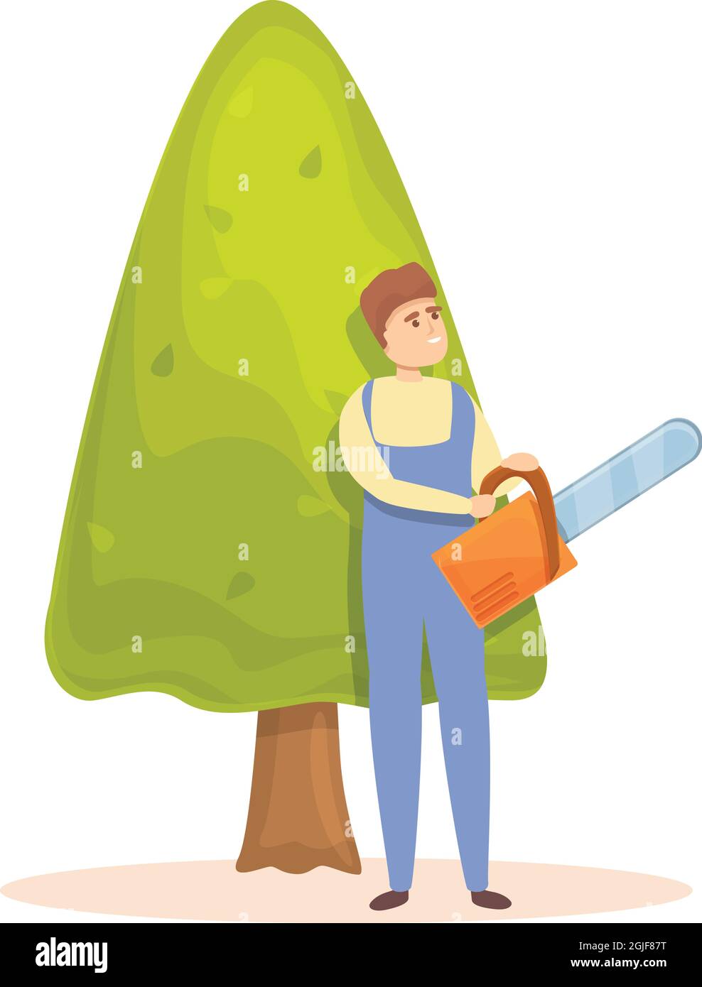 Tree trimming icon cartoon vector. Garden hedge. Man maintenance Stock ...