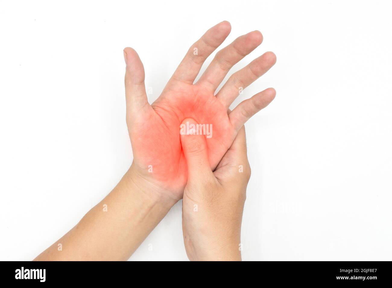 Burning sensation in palm of Asian young man with diabetes. Concept of ...