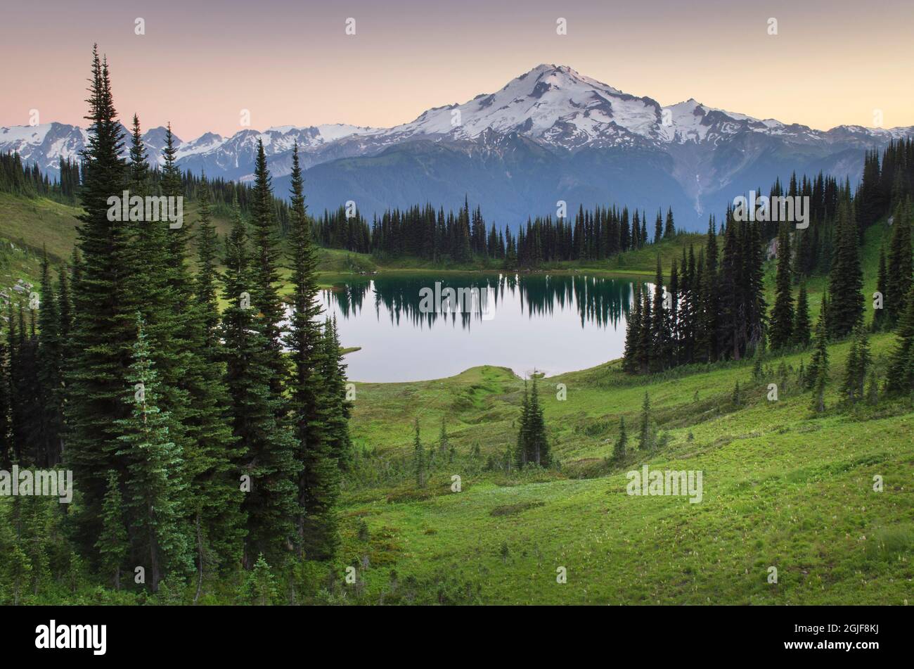 USA, Washington State. Image Lake and Glacier Peak seen from Miner's Ridge, Glacier Peak ...