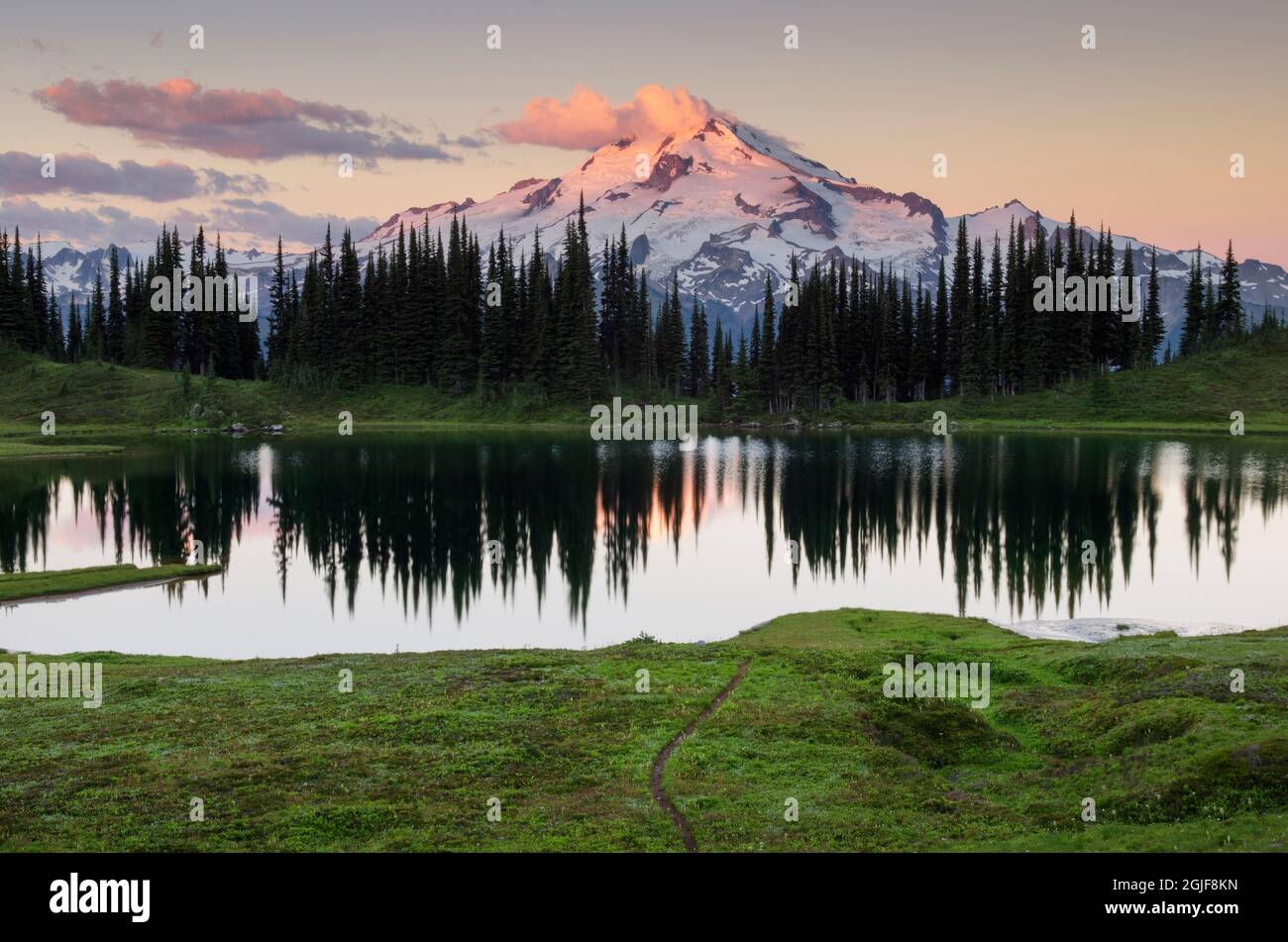 Usa Washington State Image Lake And Glacier Peak Seen From Miner S