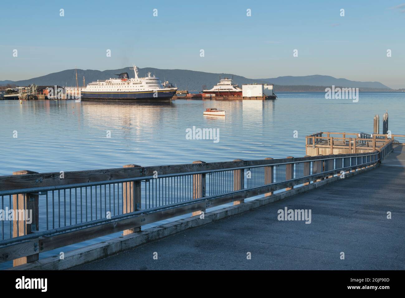 Alaska Ferry in Bellingham Bay on a calm morning, Washington State ...