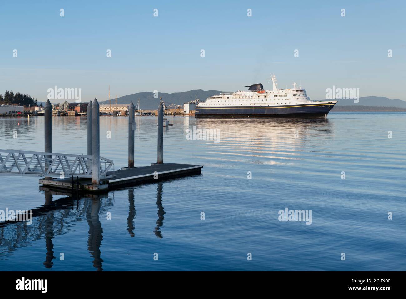 Alaska Ferry in Bellingham Bay on a calm morning, Washington State ...