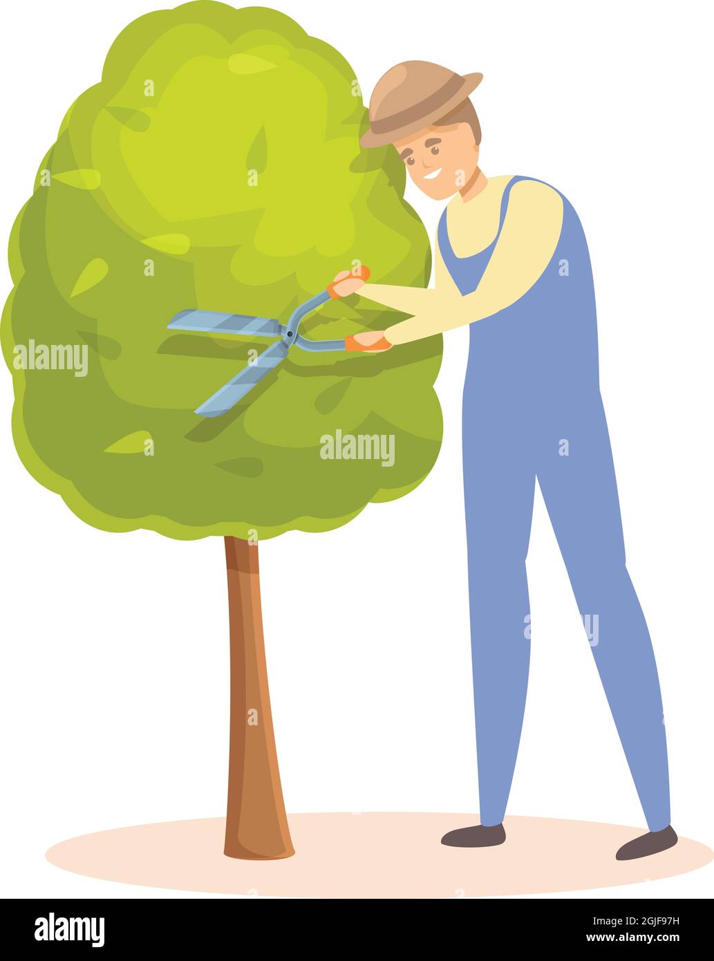 Farmer tree cutting icon cartoon vector. Garden hedge. Worker grass ...