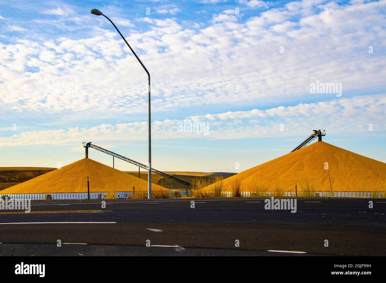USA, Washington State, Dusty County, Conical wheat storage mounds Stock ...