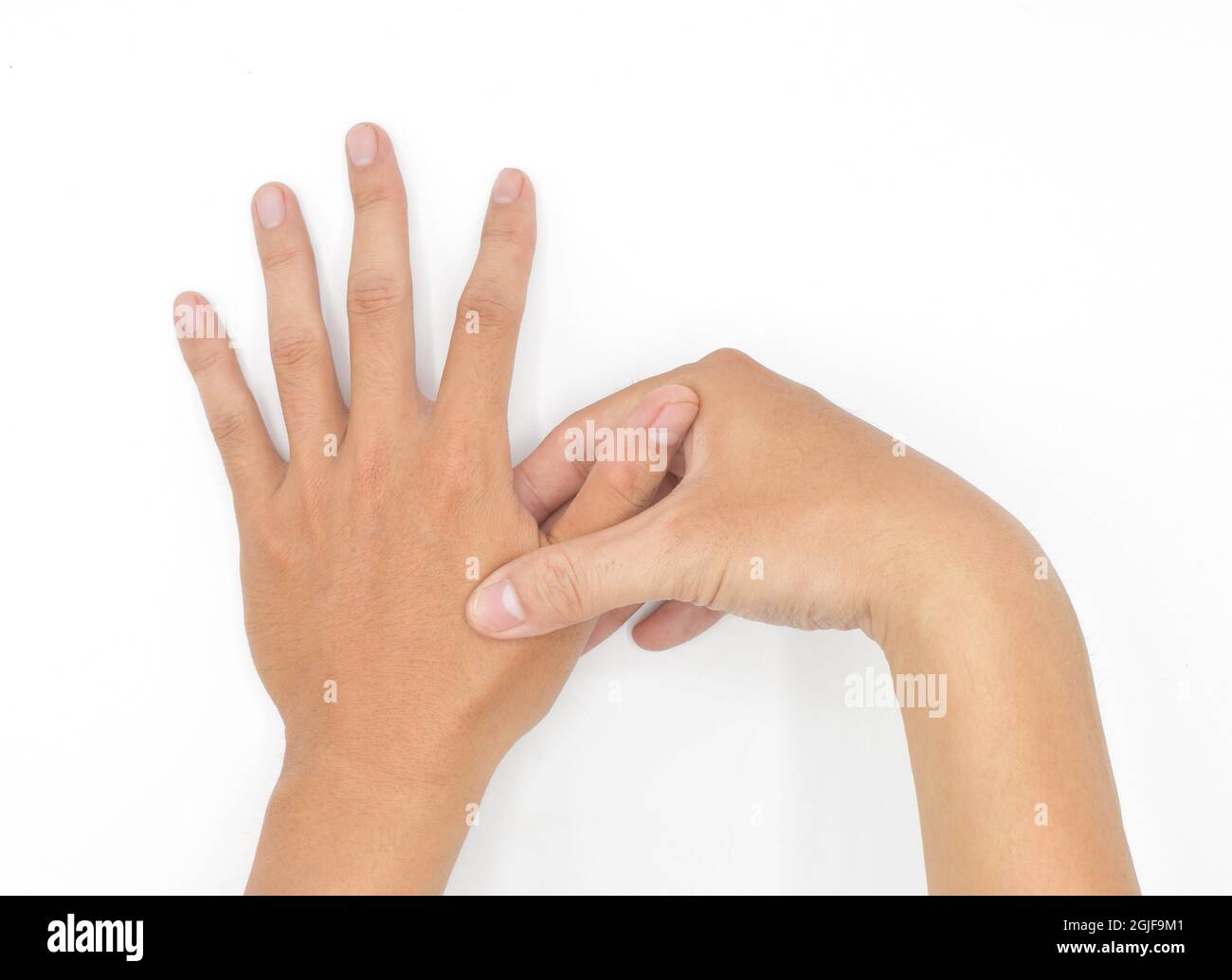 Self hand massage by Asian young man. Fingers and hand joint health ...