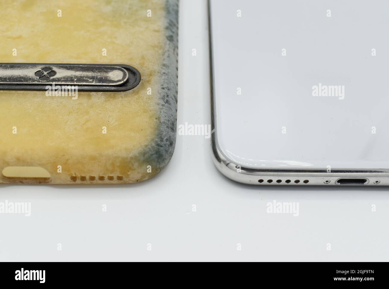 Old and dirty silicon phone case due to yellow stains and mold ...