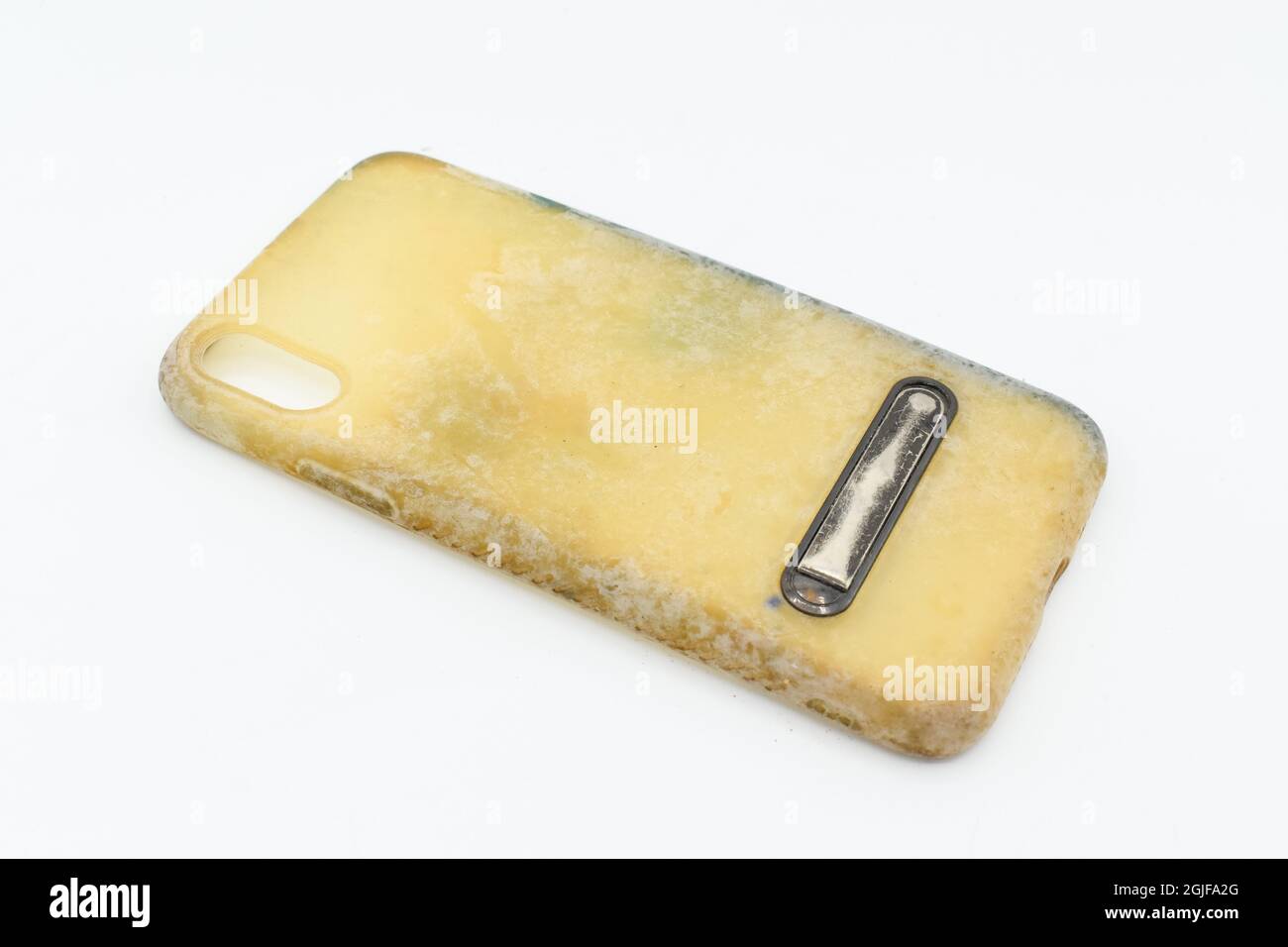 Old and dirty silicon phone case due to yellow stains and mold ...
