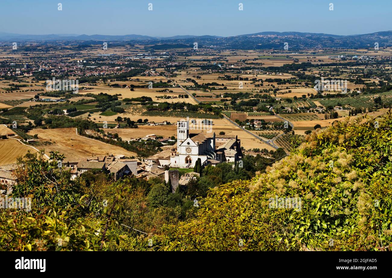 Front of upper Basilica of Saint Francis in Assisi view from the top ...