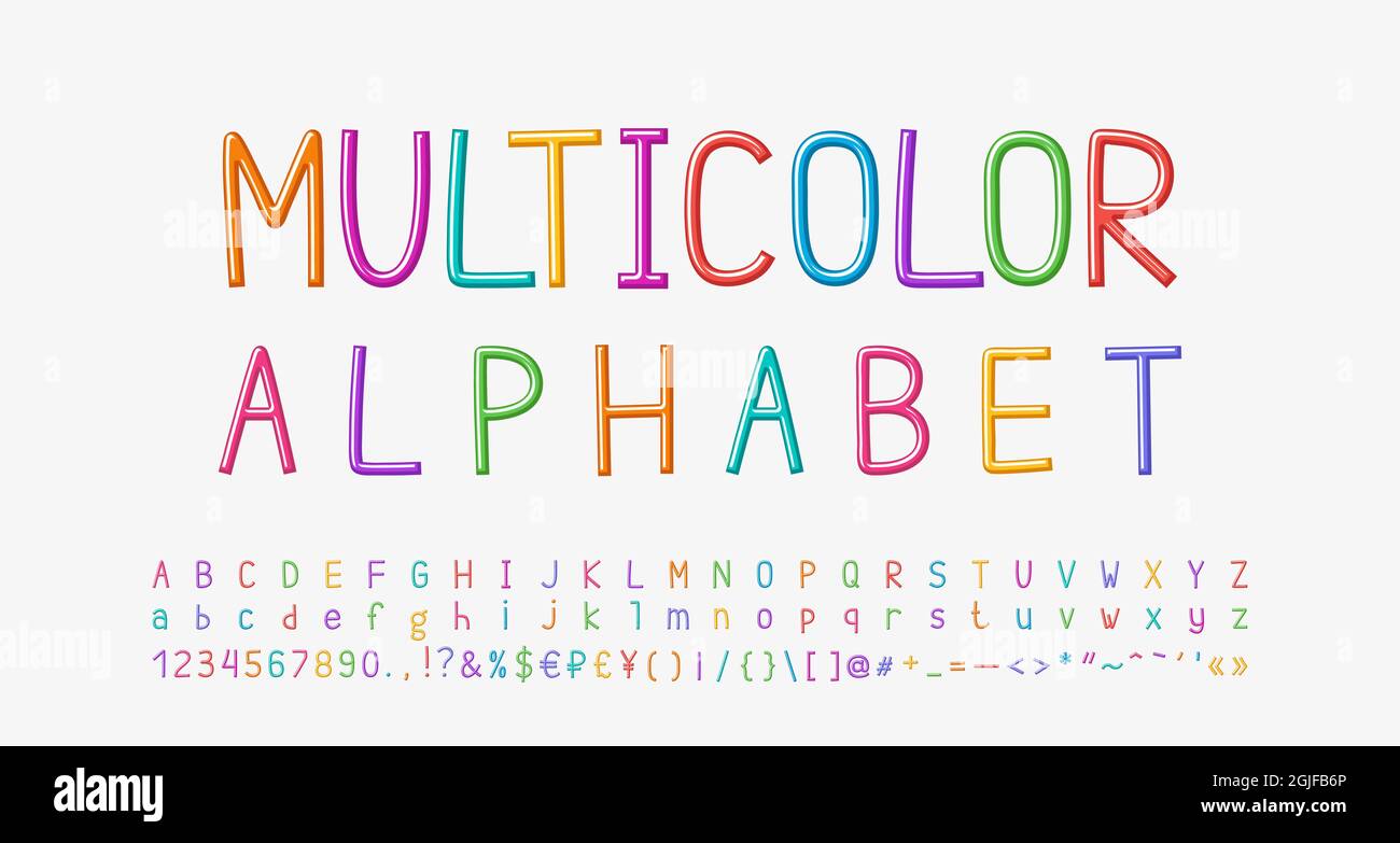Bright multicolor thin alphabet letters, numbers, signs. Hand drawn ...