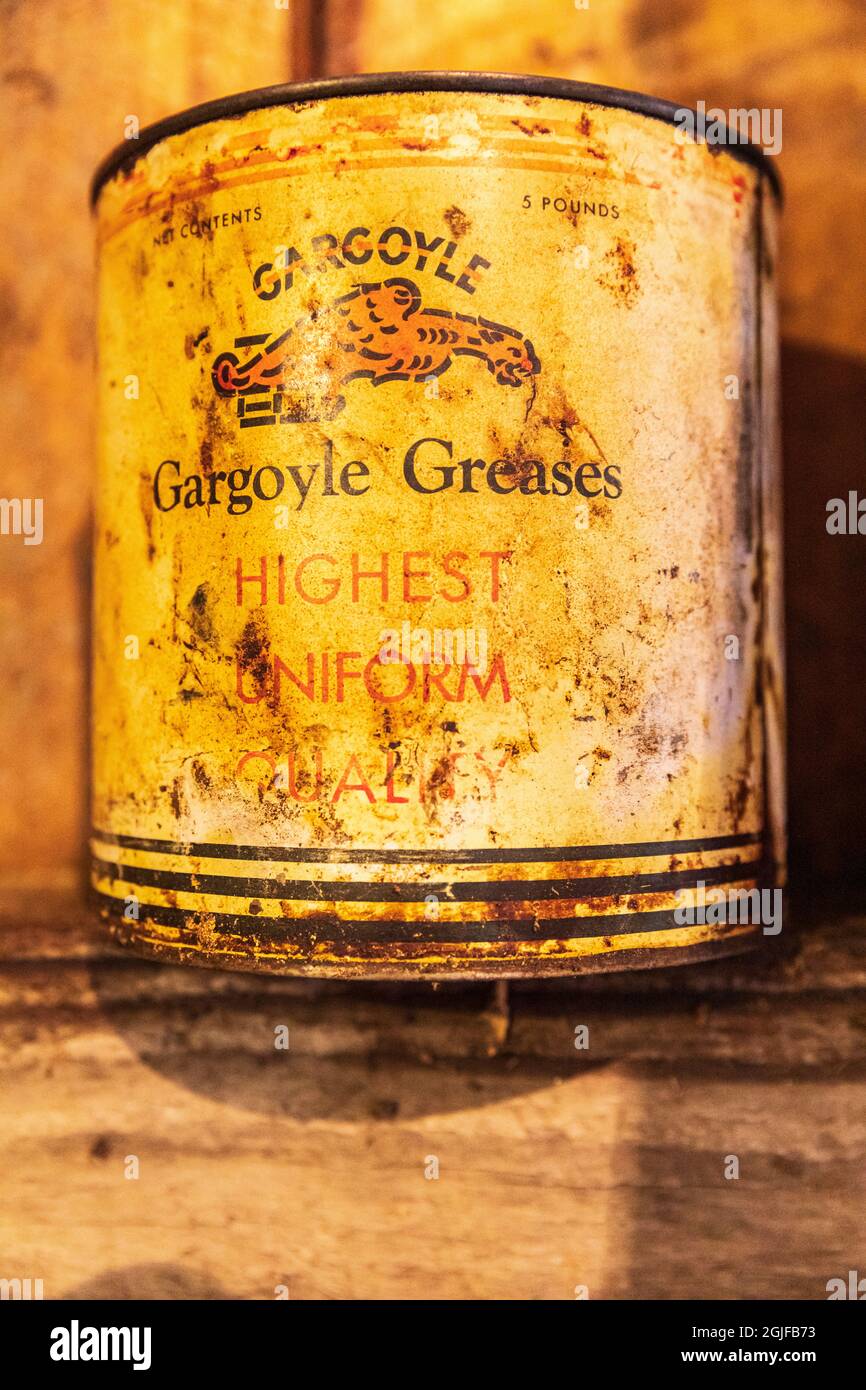 USA, Washington State, Woodland. Old can of grease at the Cedar Creek ...