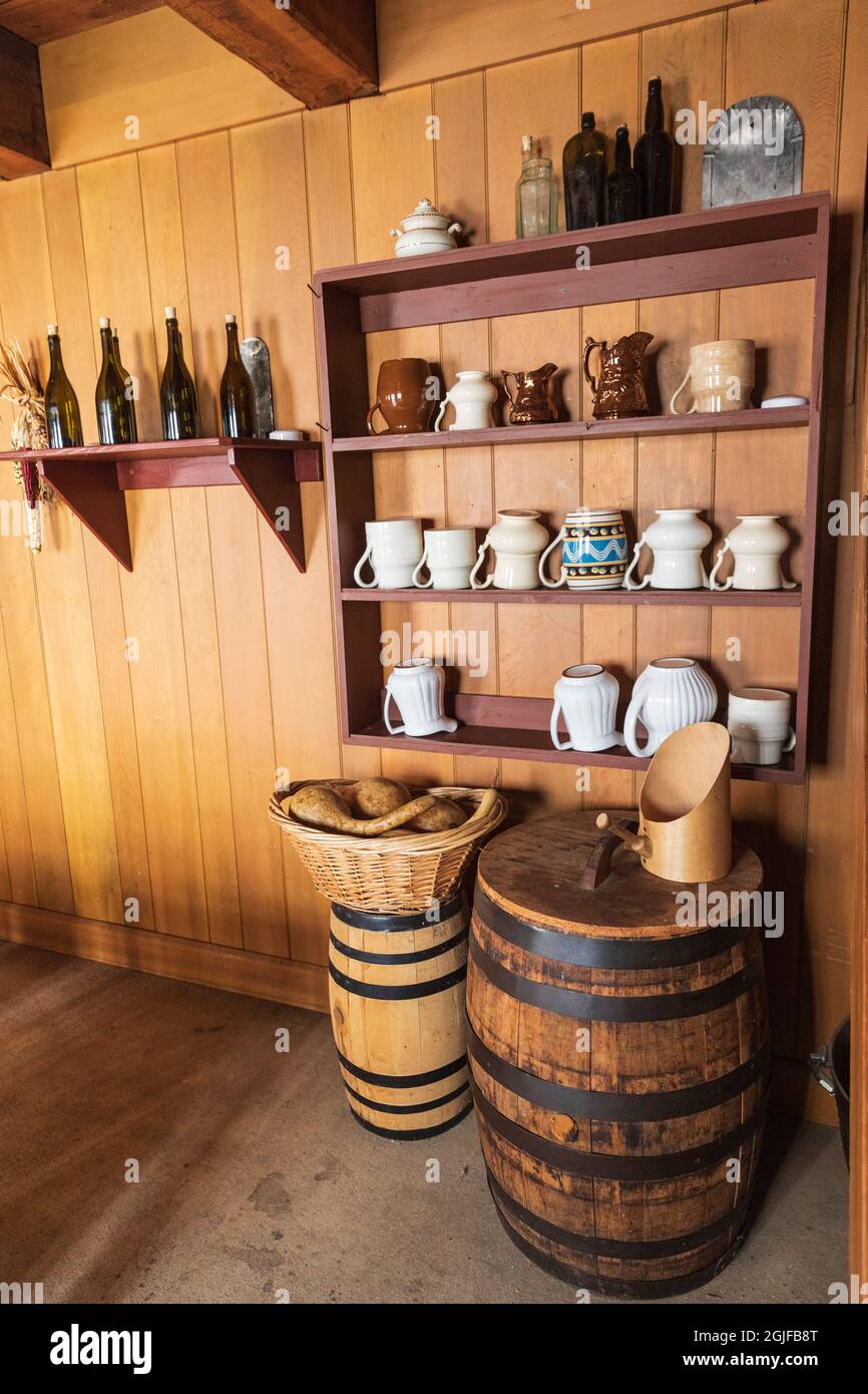 USA, Washington State, Fort Vancouver National Historic Site. Storeroom ...