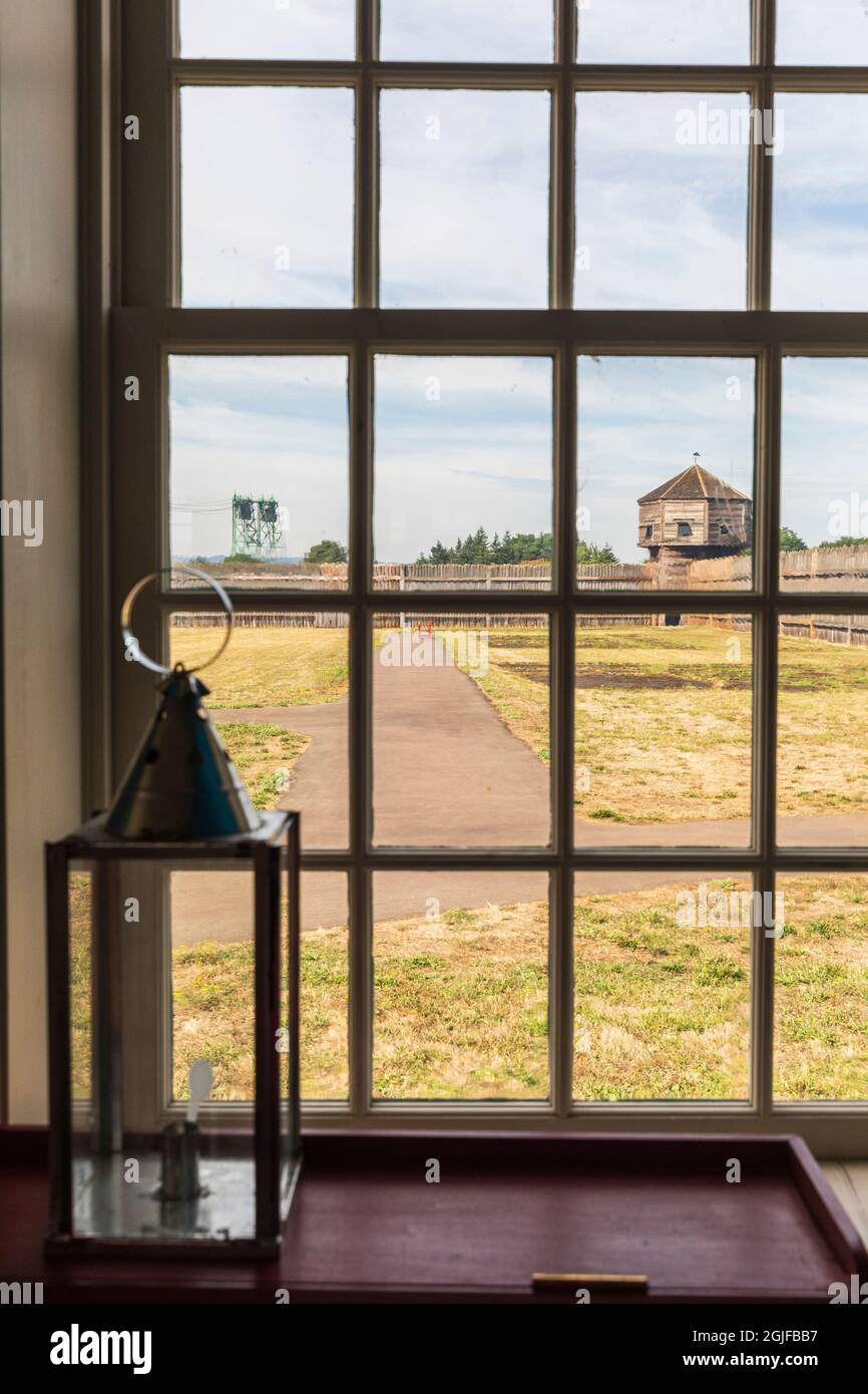 USA, Washington State, Fort Vancouver National Historic Site. View out ...