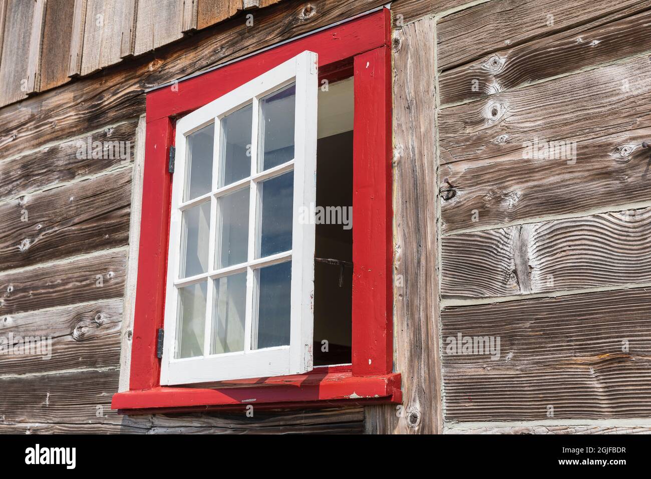 USA, Washington State, Fort Vancouver National Historic Site. Window on ...