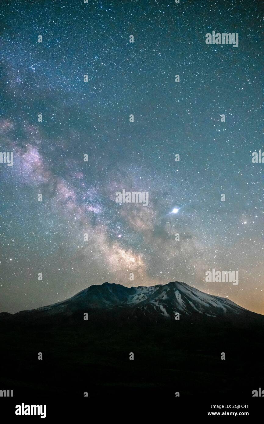 The Milky Way rising above Mt. St. Helens, an active stratovolcano in ...