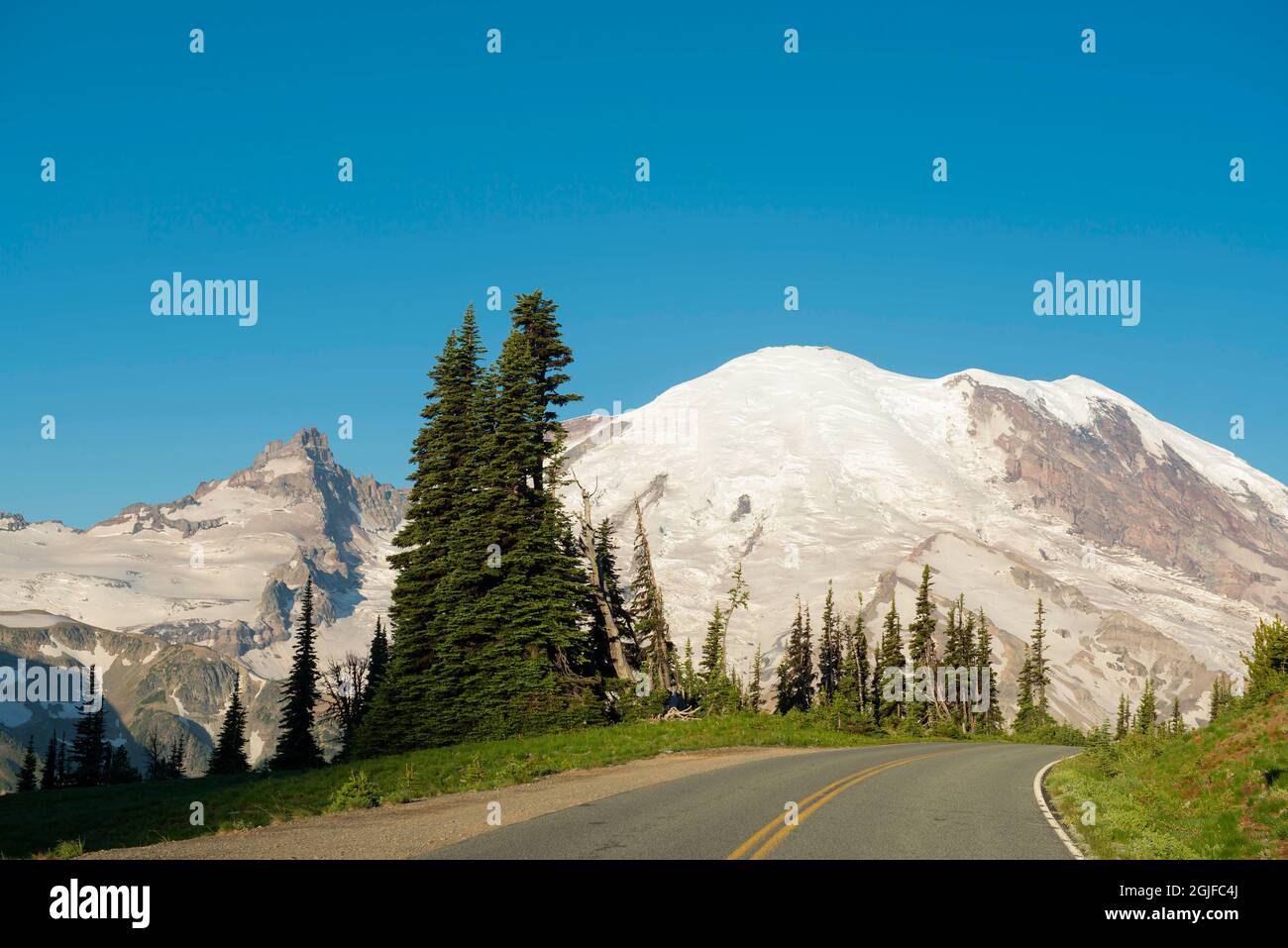 The Sunrise road leading towards Sunrise and Mt. Rainier at Rainier ...