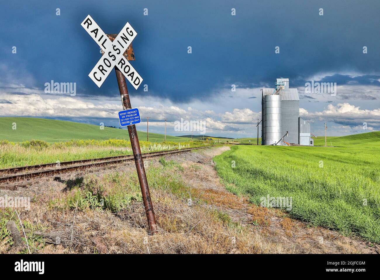 USA, Washington State, Palouse. Storm clouds advancing over Pullman ...