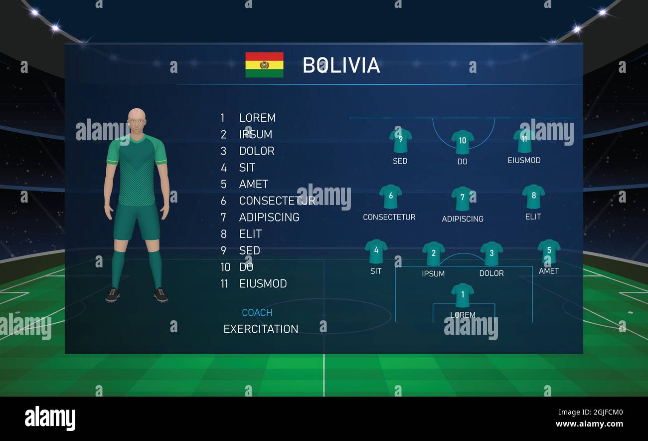 Football scoreboard broadcast graphic template with squad soccer team ...