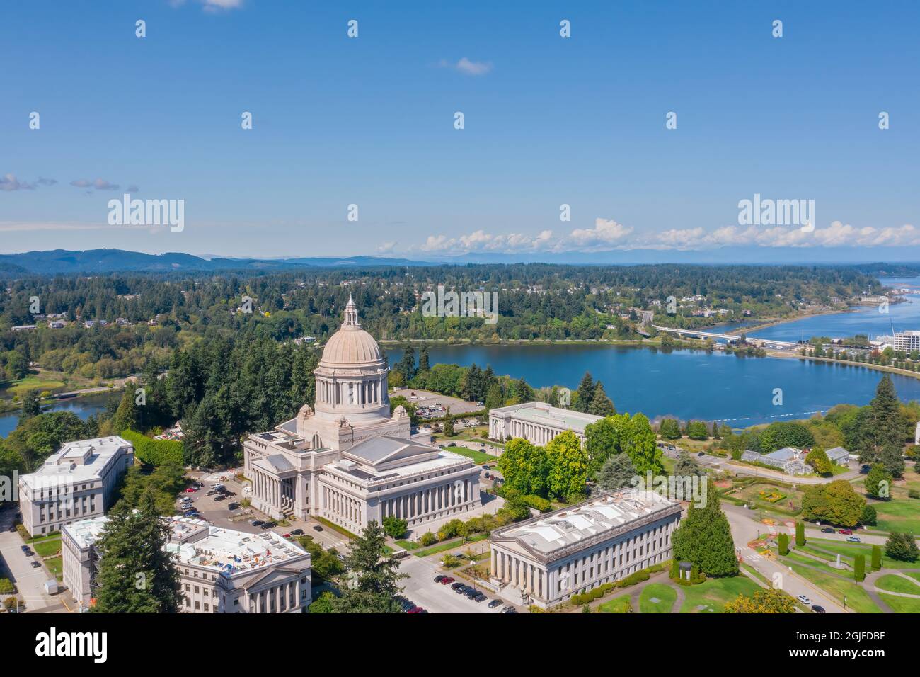 USA, Washington State, Olympia. State Capitol and Budd Bay Inlet Stock ...