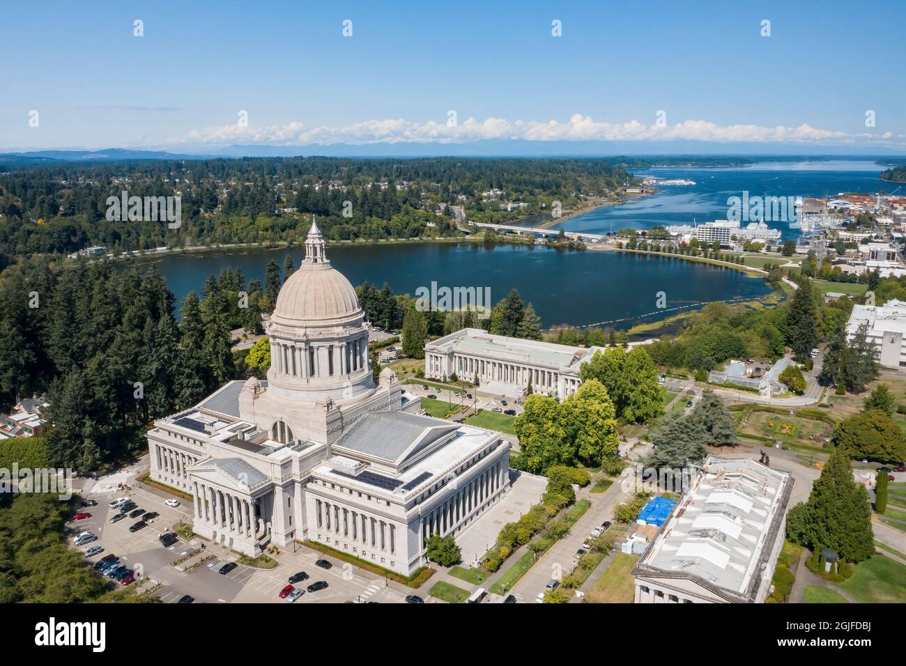 USA, Washington State, Olympia. State Capitol and Budd Bay Inlet Stock ...