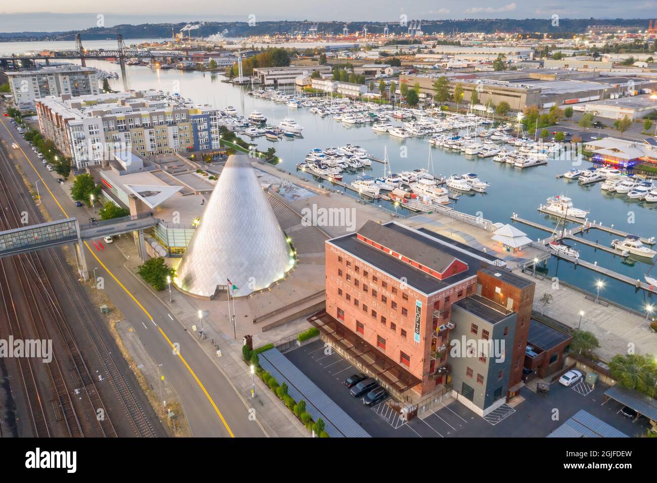 USA, Washington State, Tacoma. Thea Foss Waterway, marinas and Museum ...