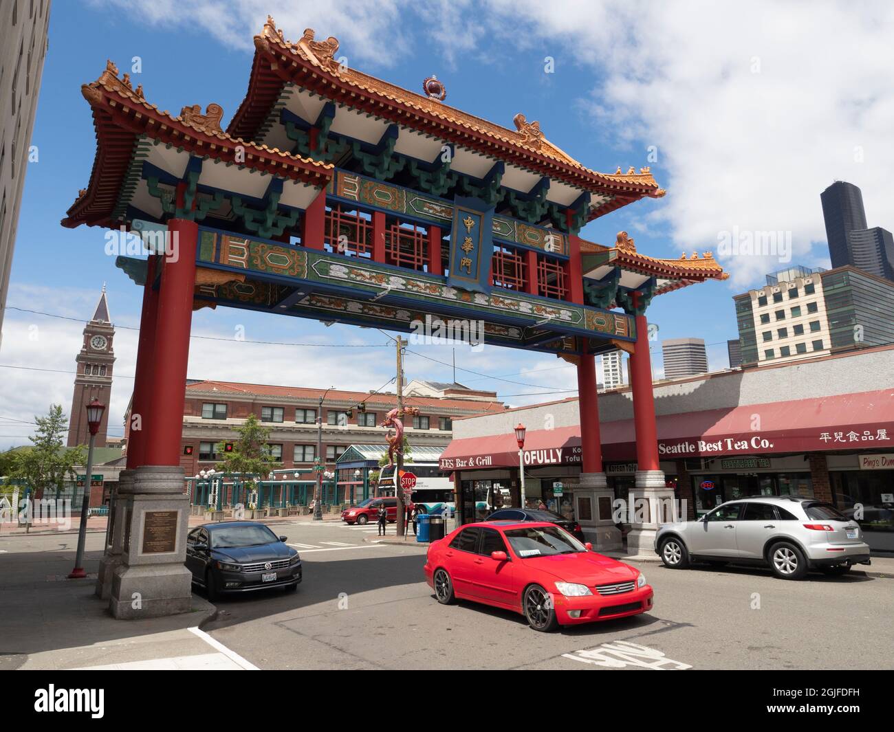 Usa, Washington State, Seattle, Historic gate at entrance to Chinatown ...