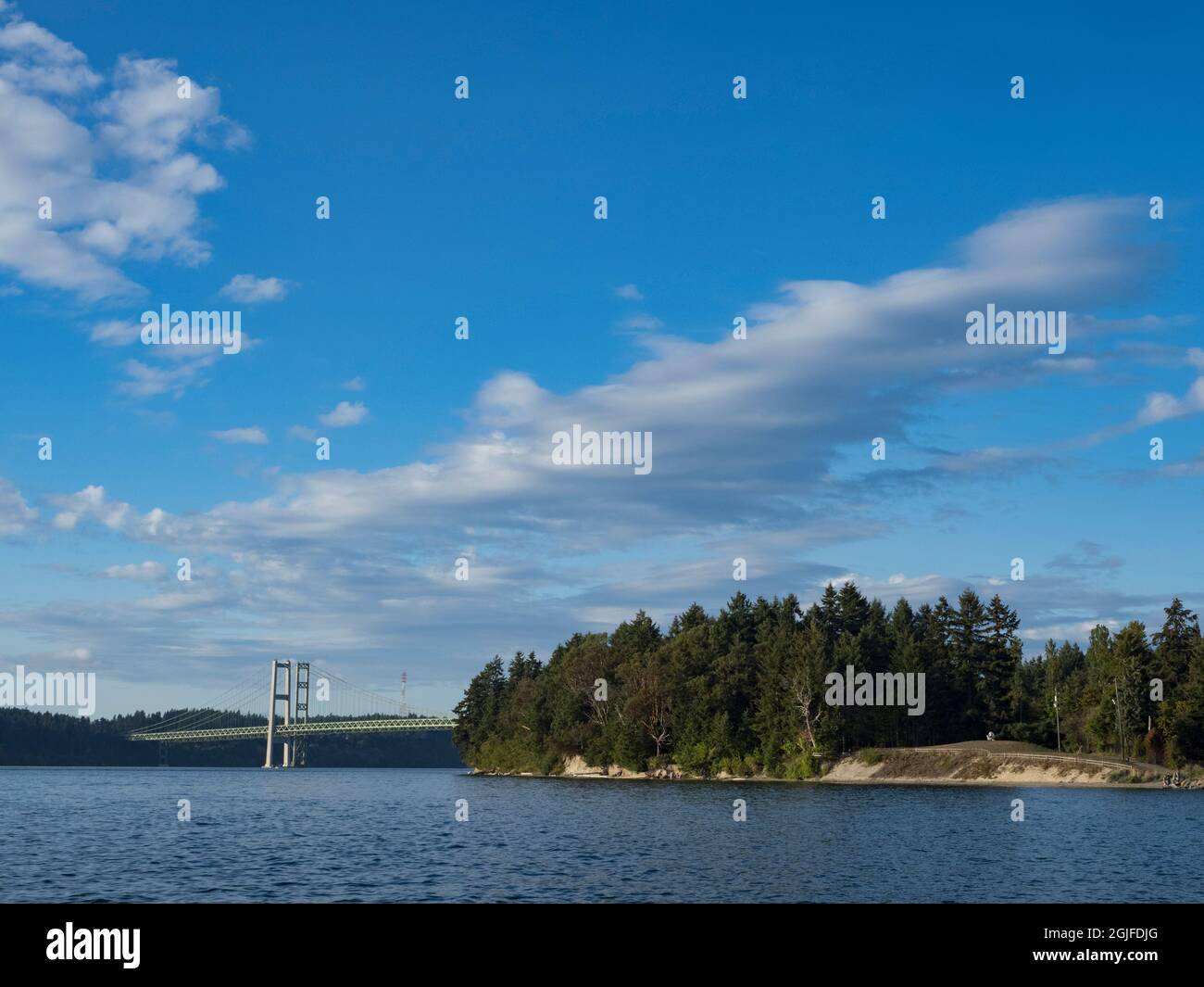 Usa, Washington State, Tacoma, Tacoma Narrows Bridge, viewed from ...