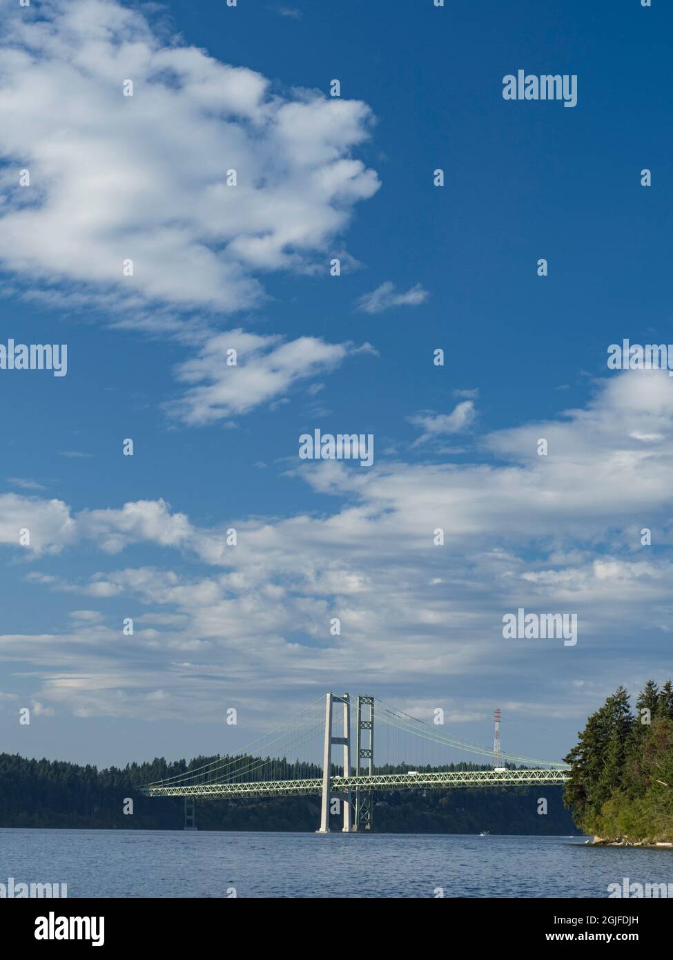 Usa, Washington State, Tacoma, Tacoma Narrows Bridge, viewed from ...
