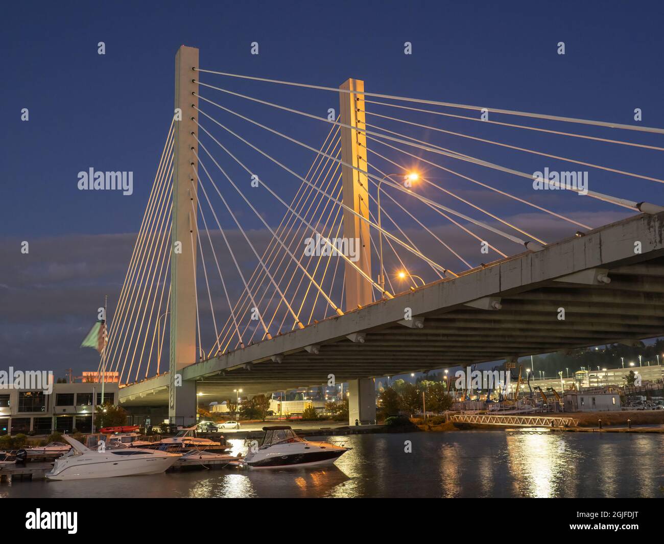 Usa, Washington State, Tacoma. Cable-stayed SR 509 bridge over Thea ...