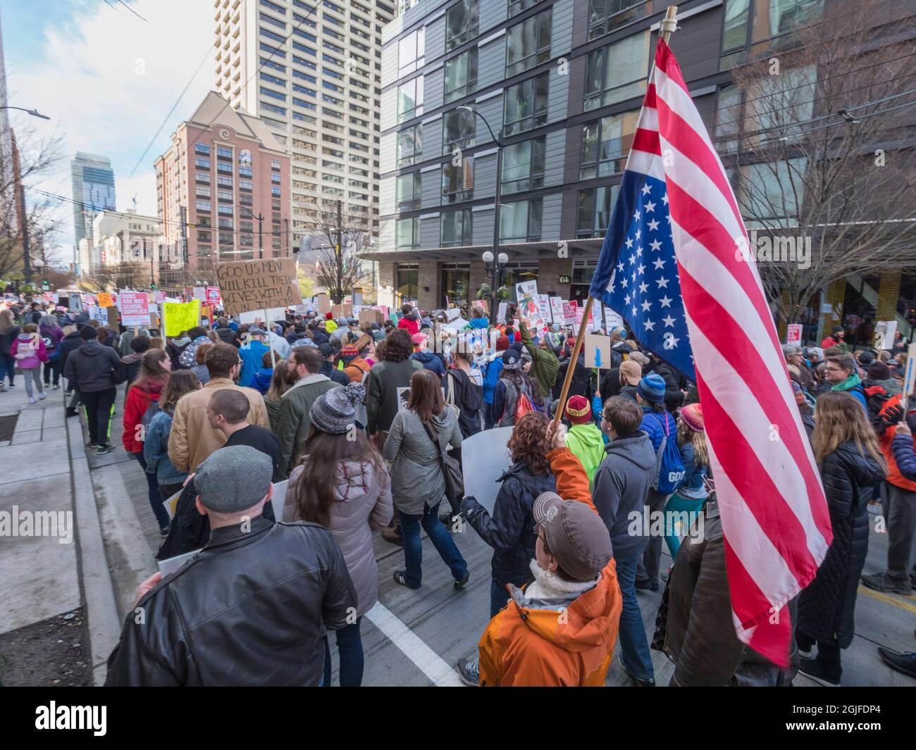 Usa, Washington State, Seattle. March 24, 2018. Protest march against ...