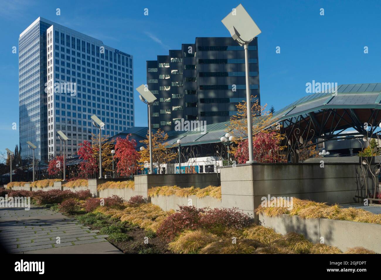 Usa, Washington State, Bellevue. Transit station, City Plaza, and ...