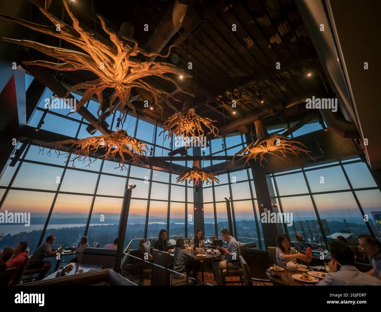 Usa, Washington State, Bellevue, interior of Ascend Restaurant with ...