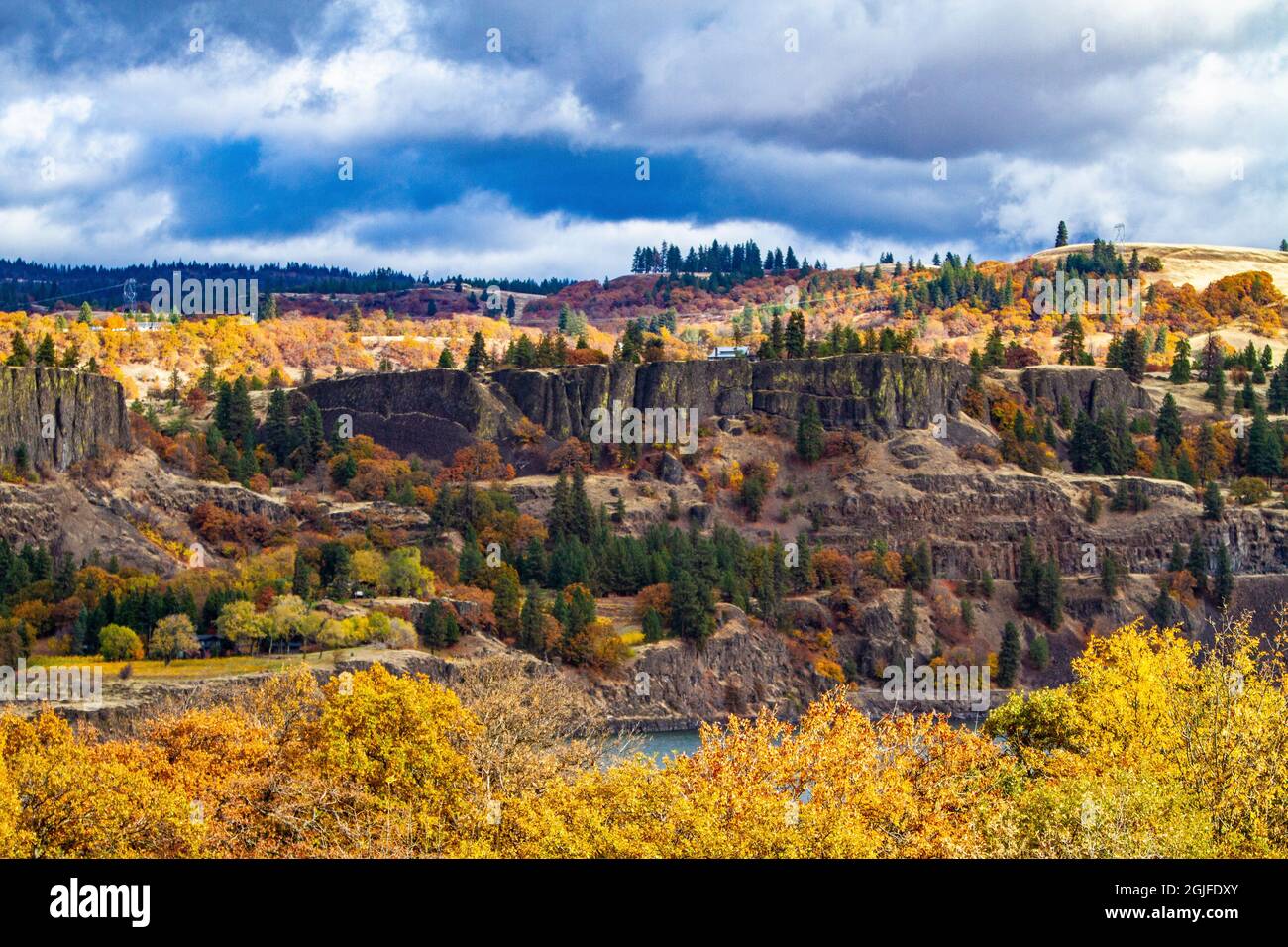 USA, Washington State. Autumn color on Columbia River Gorge Stock Photo ...