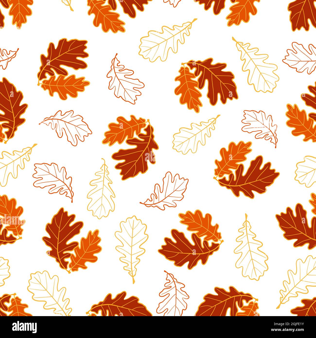 Vector seamless pattern of bright oak leaves on a white background ...